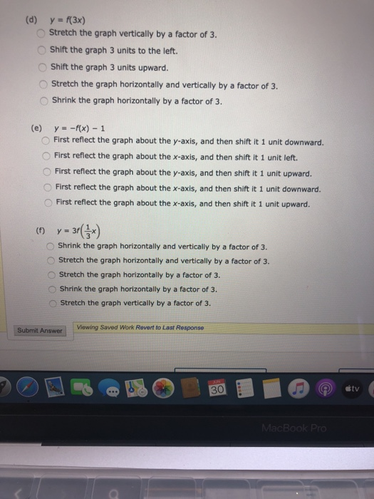 Solved (d) y = f(3x) Stretch the graph vertically by a | Chegg.com