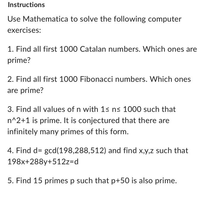 Solved Instructions Use Mathematica to solve the following | Chegg.com