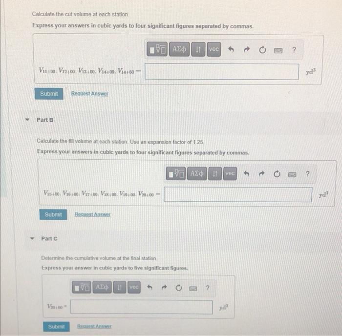 Solved For the data listed below, calculate cut, fill, and | Chegg.com