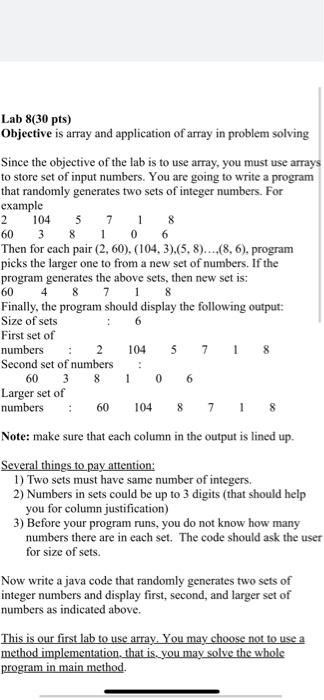 Solved 6 8 Lab 8(30 pts) Objective is array and application | Chegg.com
