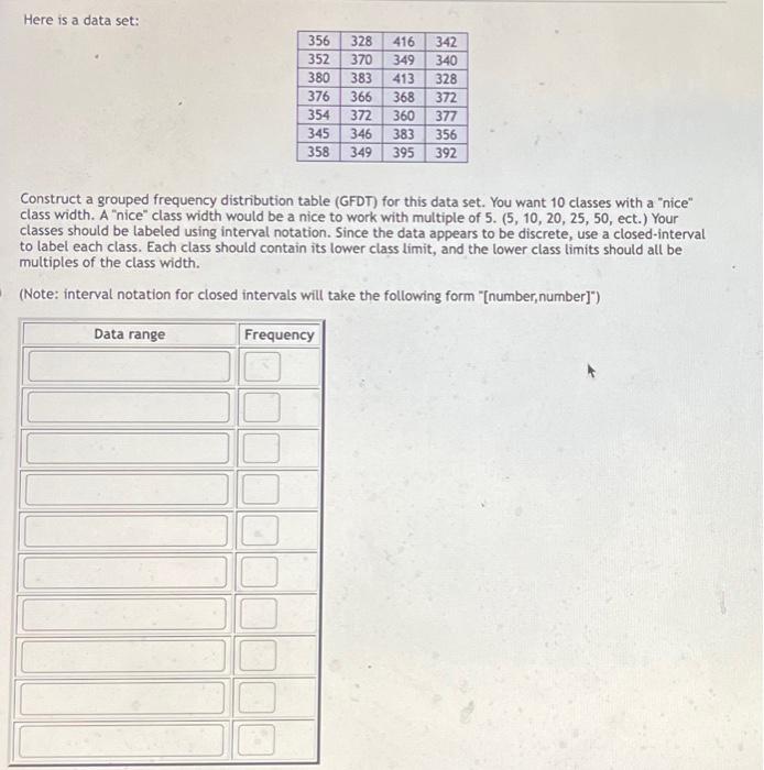 Construct a grouped frequency distribution table | Chegg.com