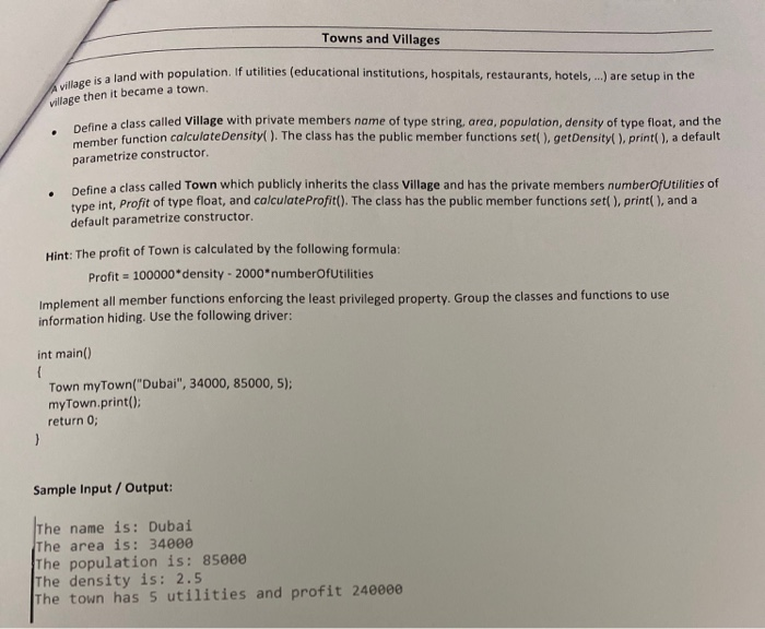 Solved Towns and Villages a village is a land with | Chegg.com