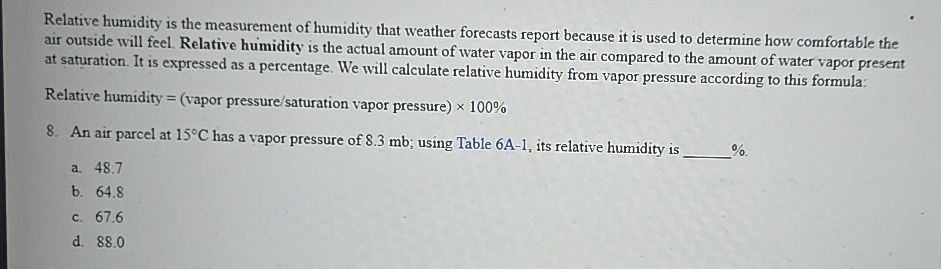 Solved Relative humidity is the measurement of humidity that | Chegg.com