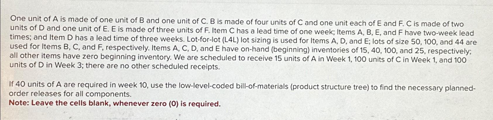 Solved One unit of A ﻿is made of one unit of B ﻿and one unit | Chegg.com