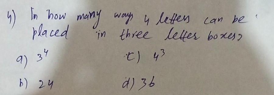 Solved 4) In how many way 4 letters can be placed in three | Chegg.com