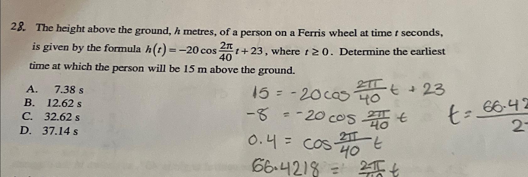 Solved The height above the ground, h ﻿metres, of a person | Chegg.com