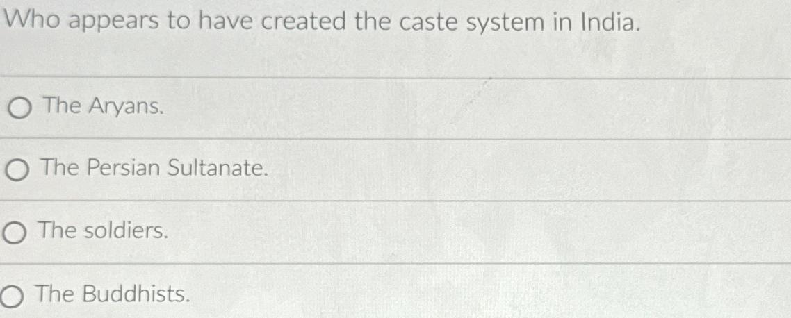 Solved Who appears to have created the caste system in | Chegg.com