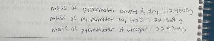 Solved calibrate the pycnometer and determine the density of | Chegg.com