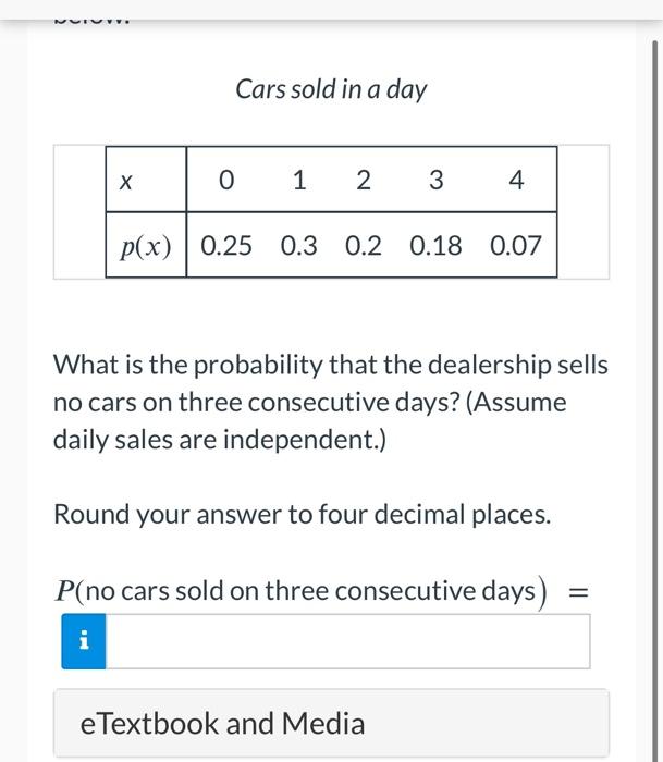 Solved Cars sold in a day What is the probability that the | Chegg.com