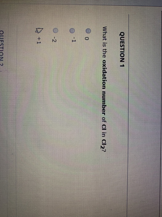 Solved QUESTION 1 What is the oxidation number of Cl in Cl2? | Chegg.com