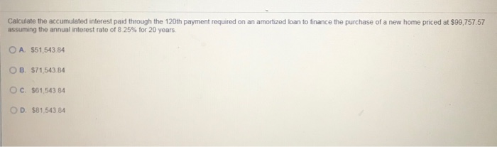 Solved Calculate the accumulated interest paid through the | Chegg.com