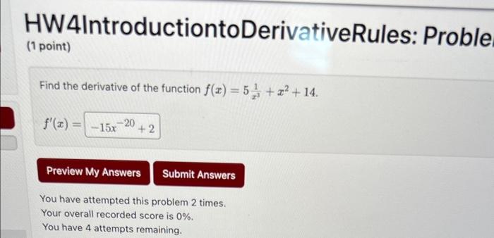 Solved Hw4introductiontoderivativerules Proble 1 Point 5596