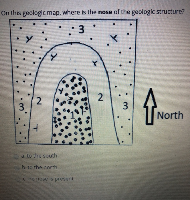 Solved On this geologic map, where is the nose of the | Chegg.com