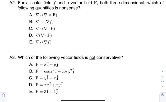 Solved A2. For a scalar field f and a vector field F, both | Chegg.com