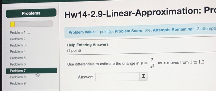 Solved Problems Hw14 2 9 Linear Approximation Pro Problem
