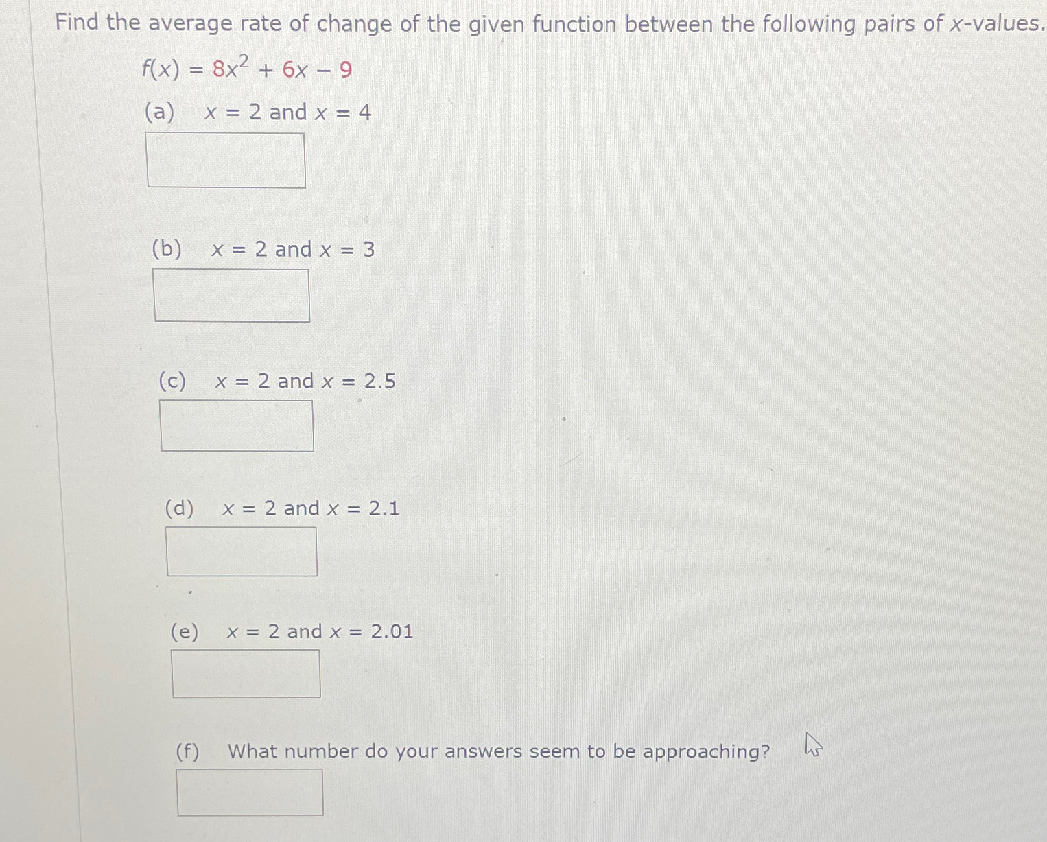 Solved Find the average rate of change of the given function | Chegg.com