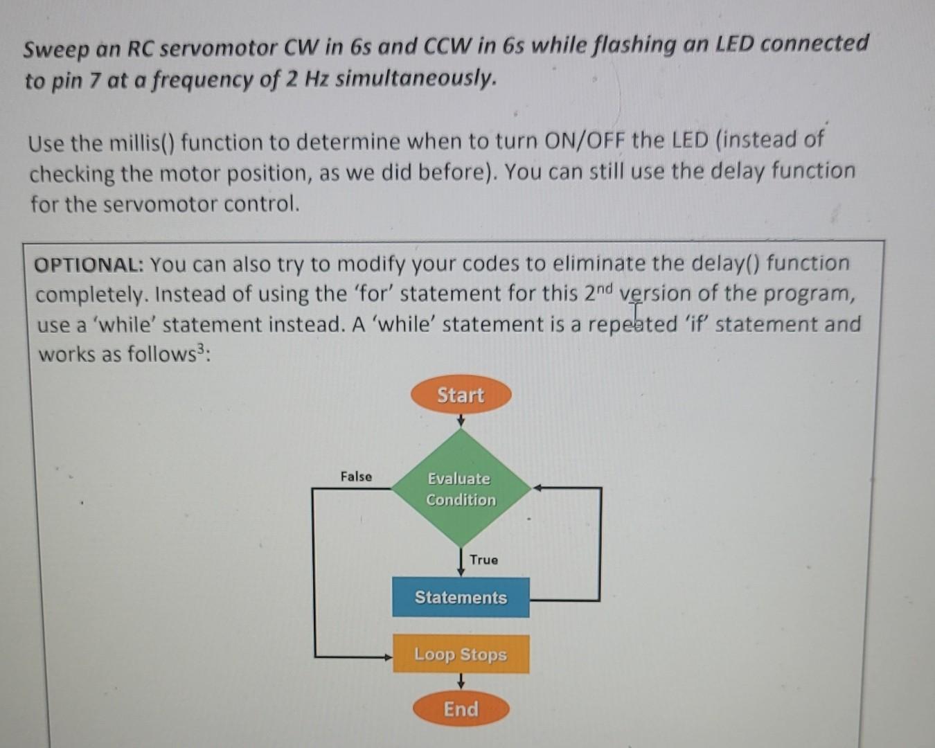 Solved Sweep an RC servomotor CW in 6s and CCW in 6s while | Chegg.com