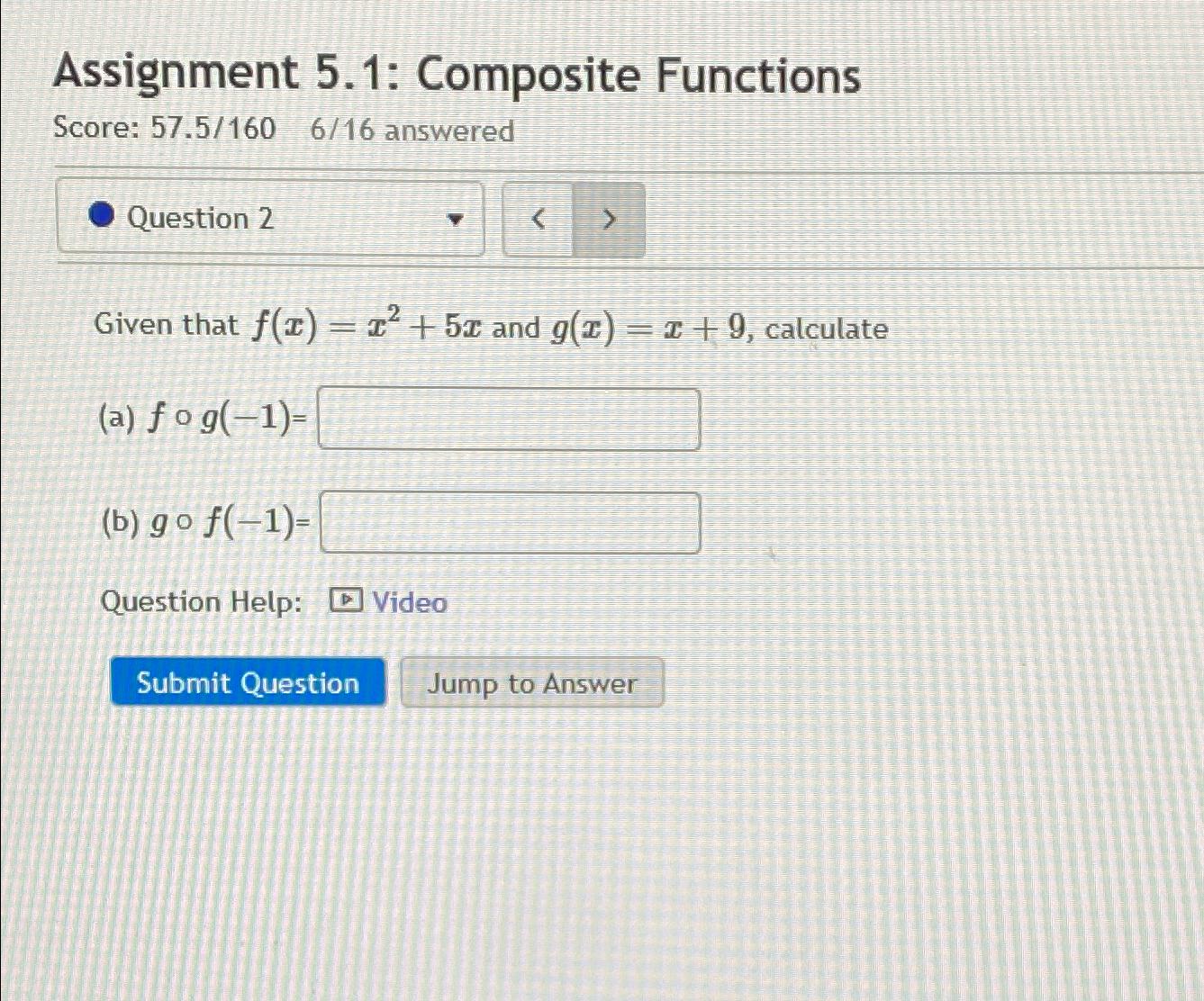 Solved Assignment 51 Composite Functionsscore 575160616 