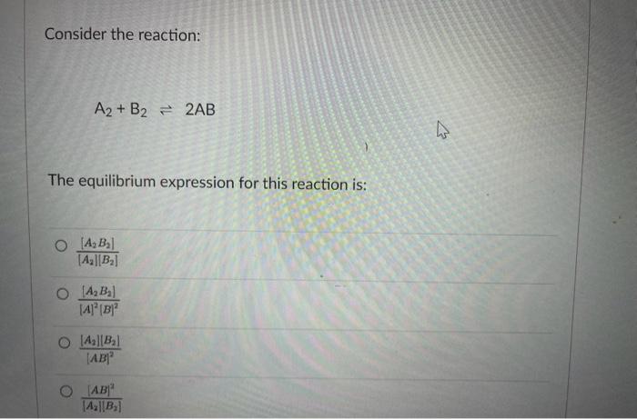 Solved Consider the reaction: A2+B2⇌2AB The equilibrium | Chegg.com