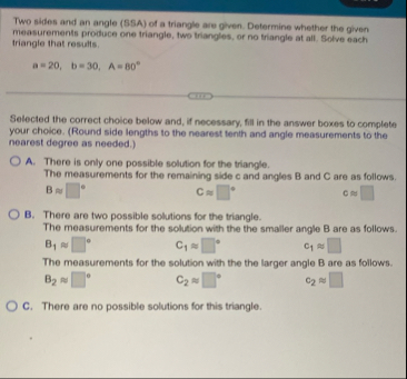 Solved Two sides and an angle (SSA) ﻿of a triangle are | Chegg.com