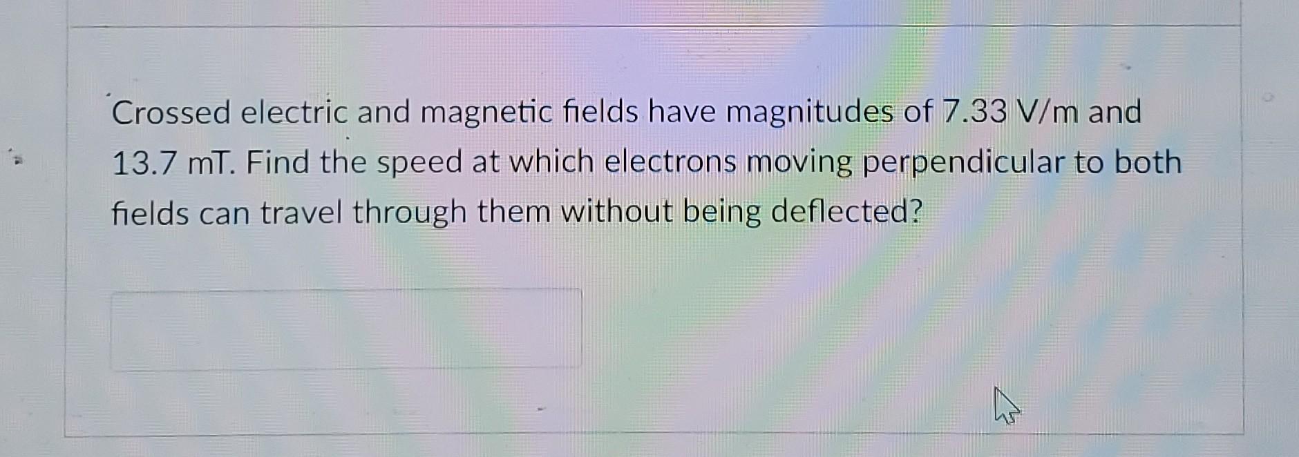 Solved Crossed electric and magnetic fields have magnitudes | Chegg.com
