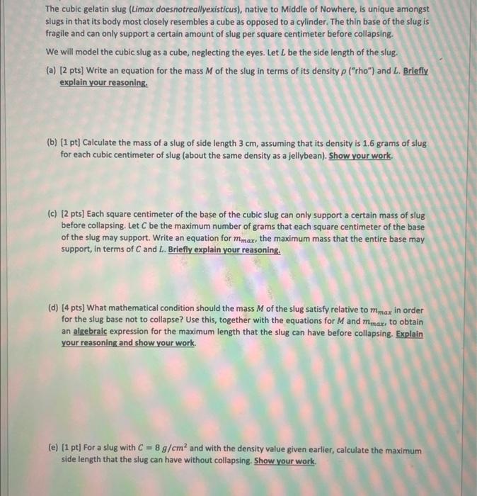 Solved (b) [1 pt] Calculate the mass of a slug of side | Chegg.com