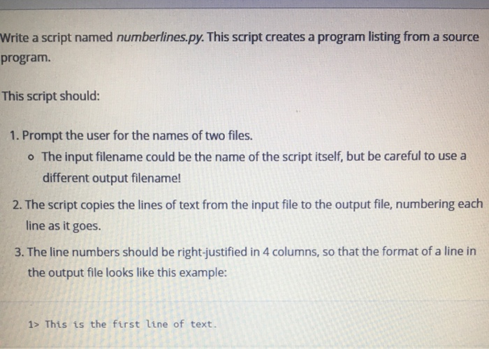 Solved Write A Script Named Numberlines py This Script Chegg