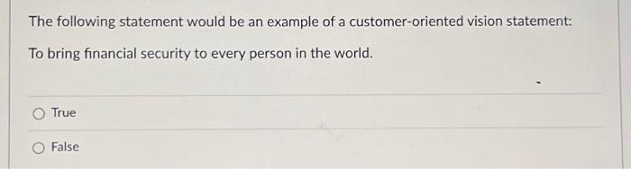 Solved The following statement would be an example of a | Chegg.com