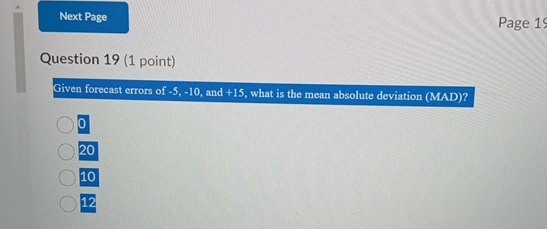 Solved Page 1Question 19 (1 ﻿point)Given forecast errors of | Chegg.com