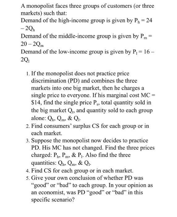 Solved A monopolist faces three groups of customers (or | Chegg.com