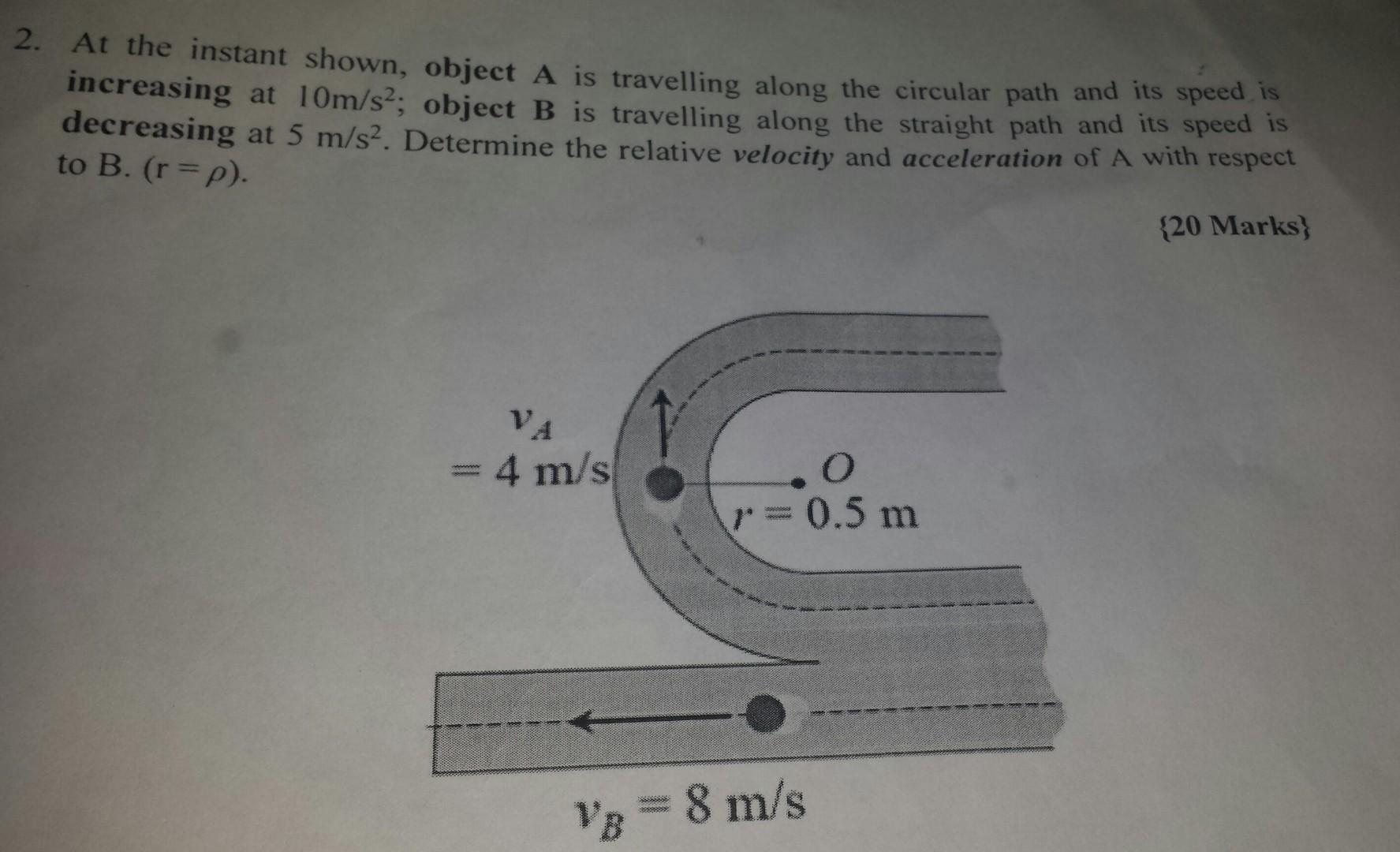 Solved 2 At The Instant Shown Object A Is Travelling Along 