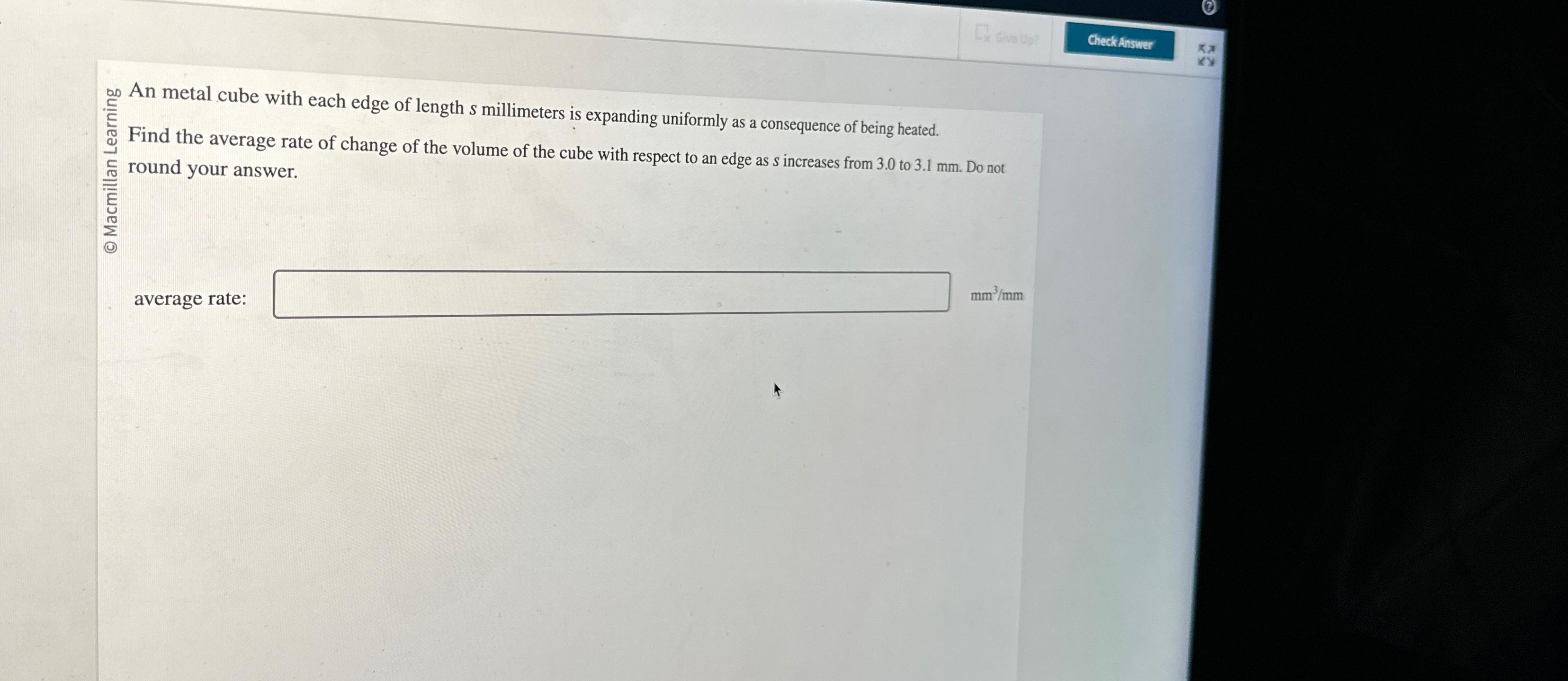 Solved An metal cube with each edge of length s ﻿millimeters | Chegg.com