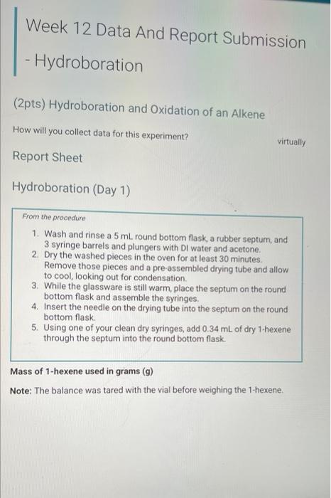 Solved (2pts) Hydroboration and Oxidation (2pts) Draw a | Chegg.com