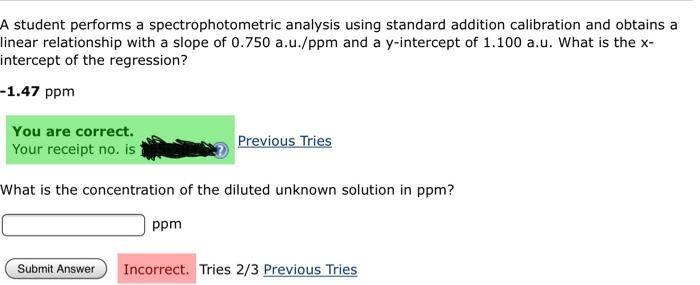 Solved A student performs a spectrophotometric analysis | Chegg.com