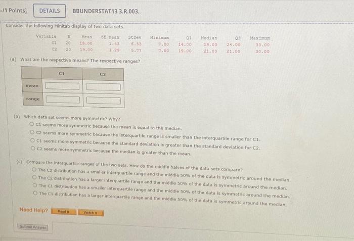 Solved -/1 Points] DETAILS BBUNDERSTAT13 3.R.003. Consider | Chegg.com