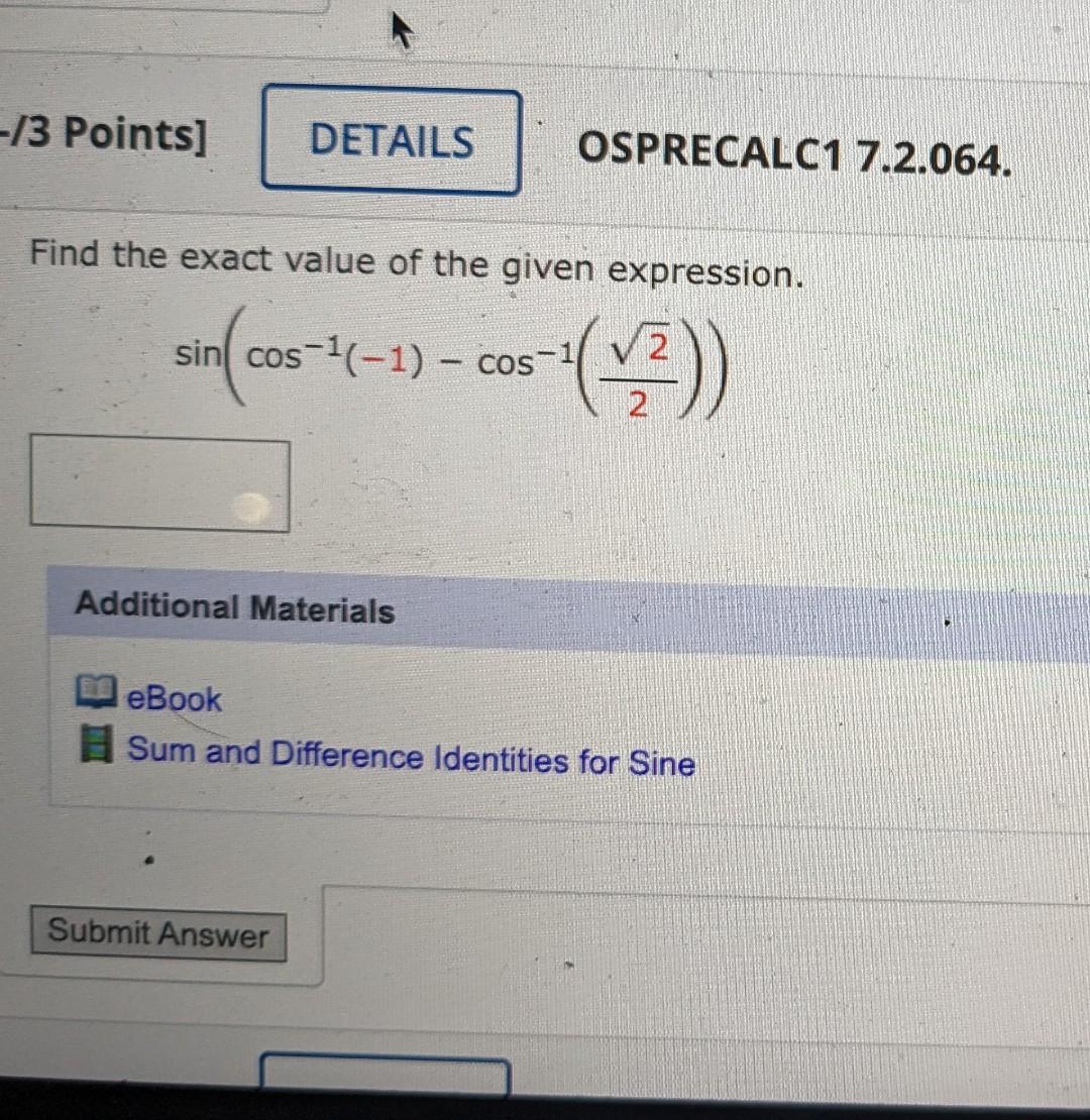 Solved Find the exact value of the given expression. | Chegg.com