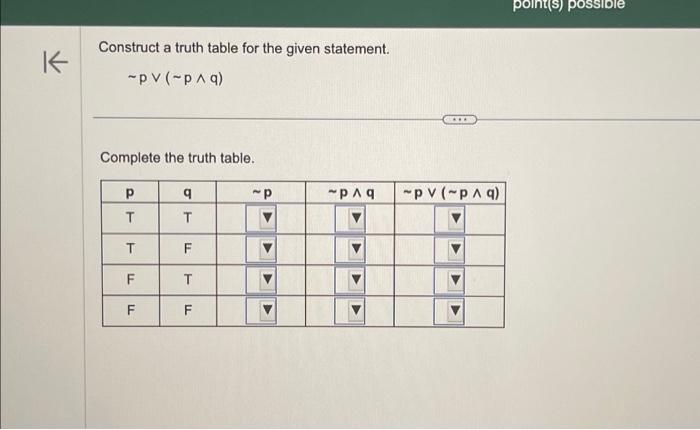 Solved K Construct a truth table for the given statement. | Chegg.com