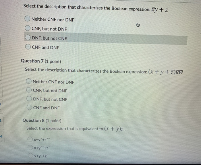Solved Select the description that characterizes the Boolean | Chegg.com
