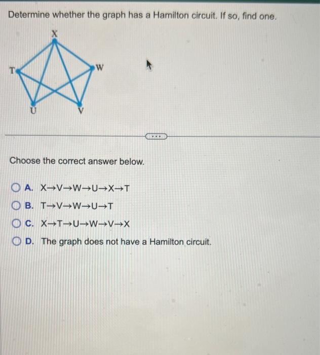 Solved Determine whether the graph has a Hamilton circuit. | Chegg.com