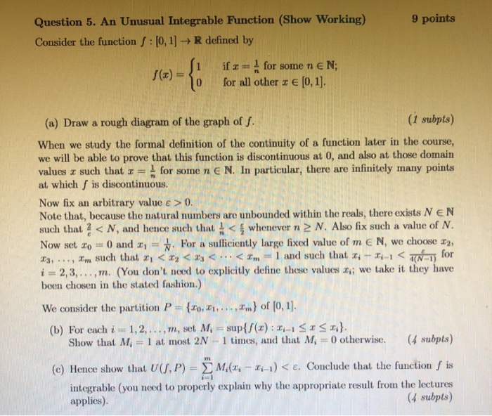 Solved 9 points Question 5. An Unusual Integrable Function | Chegg.com