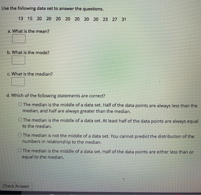 Solved Use the following data set to answer the questions. | Chegg.com