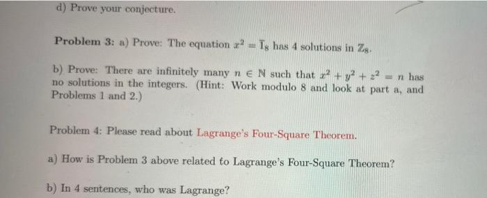 Solved Problem 4: Please read about Lagrange’s Four-Square | Chegg.com