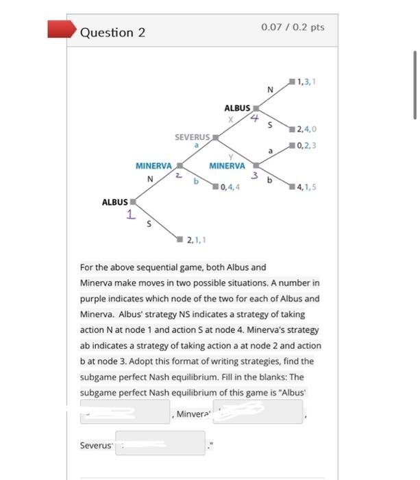 Solved For the above sequential game, both Albus and Minerva | Chegg.com