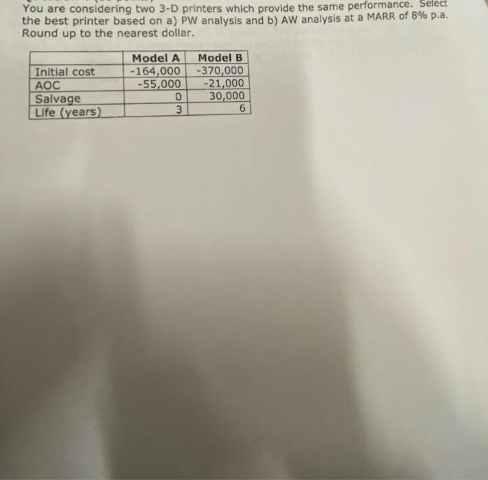 Solved You are considering two 3-D printers which provide | Chegg.com