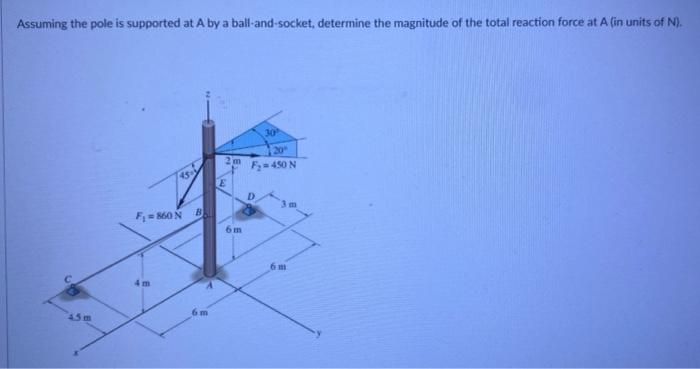 Solved Assuming the pole is supported at A by a | Chegg.com