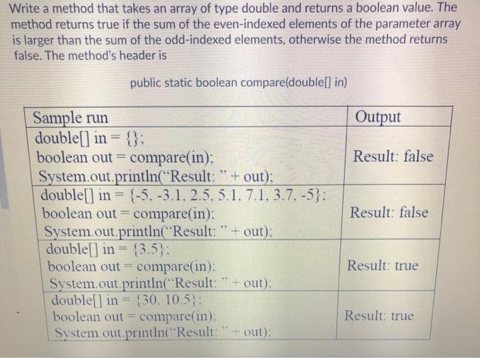 Solved Write a method that takes an array of type double and | Chegg.com