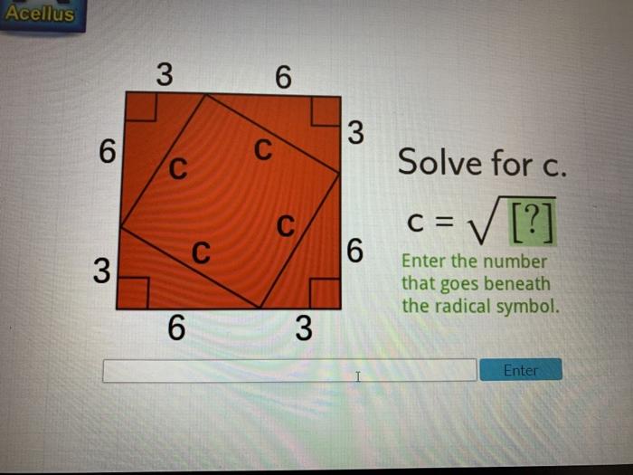 Solved Acellus 3 6 3 6 с C Solve for c. с c=> [?] С 6 3 | Chegg.com