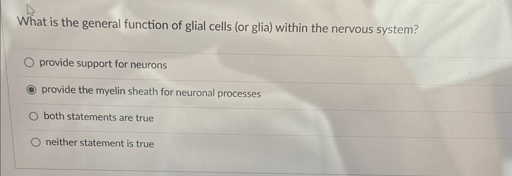 Solved What is the general function of glial cells (or glia) | Chegg.com