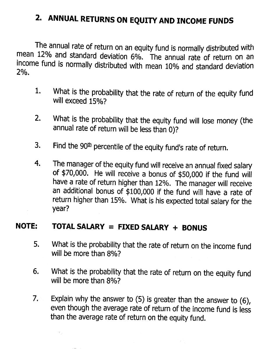 Solved 2. ANNUAL RETURNS ON EQUITY AND INCOME FUNDS The | Chegg.com