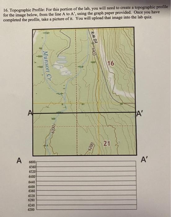 Solved 16. Topographic Profile: For this portion of the lab, | Chegg.com